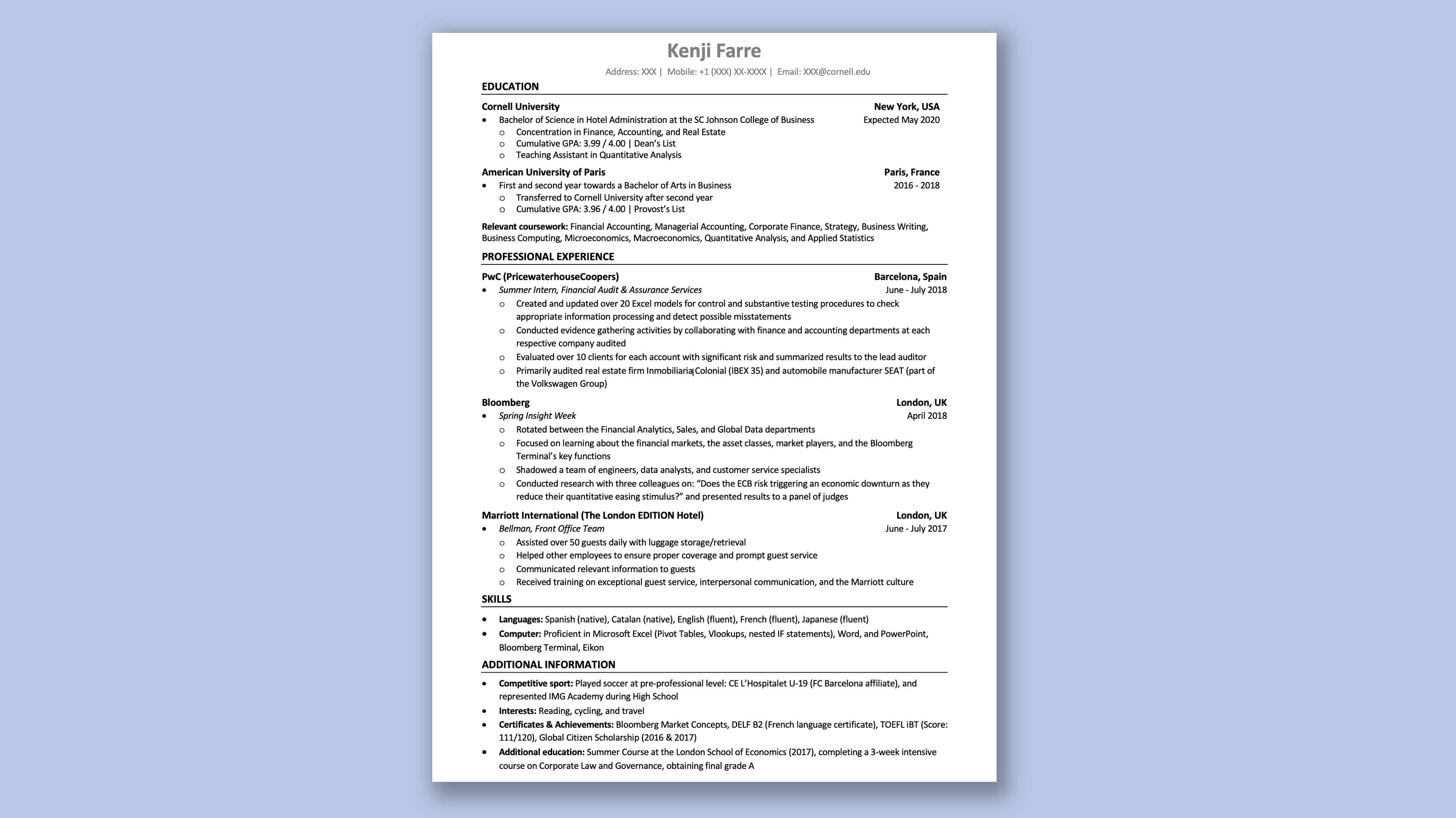 My Goldman Sachs Investment Banking Resume Career Principles